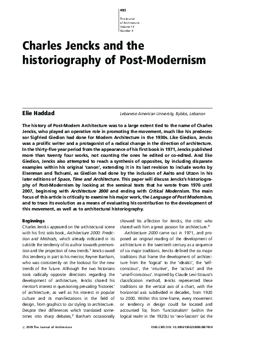 (PDF) Charles Jencks and the historiography of Post-Modernism