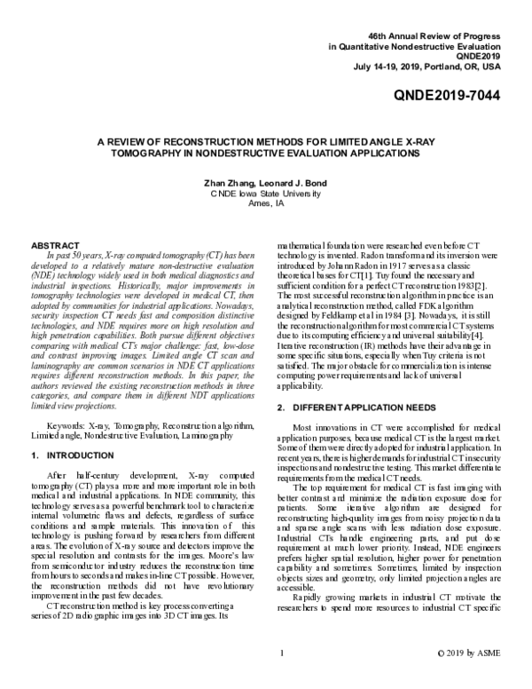 (PDF) A Review of Reconstruction Methods for Limited Angle X-Ray Tomography in Nondestructive ...