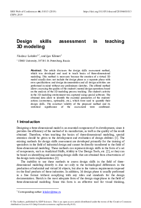 (PDF) Design skills assessment in teaching 3D modeling