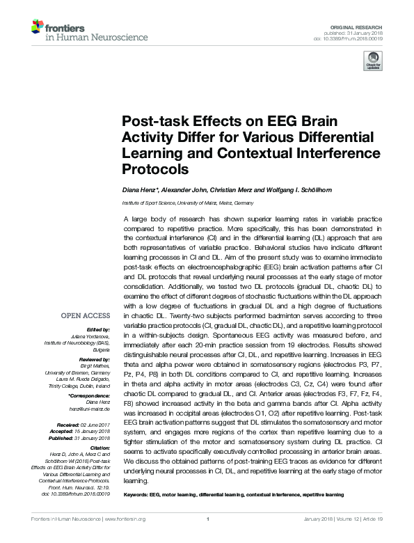 (PDF) Post-task Effects on EEG Brain Activity Differ for Various Differential Learning and ...