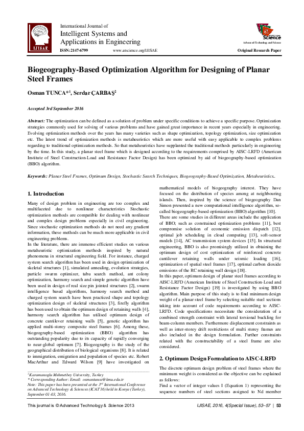 (PDF) Biogeography-Based Optimization Algorithm for Designing of Planar Steel Frames