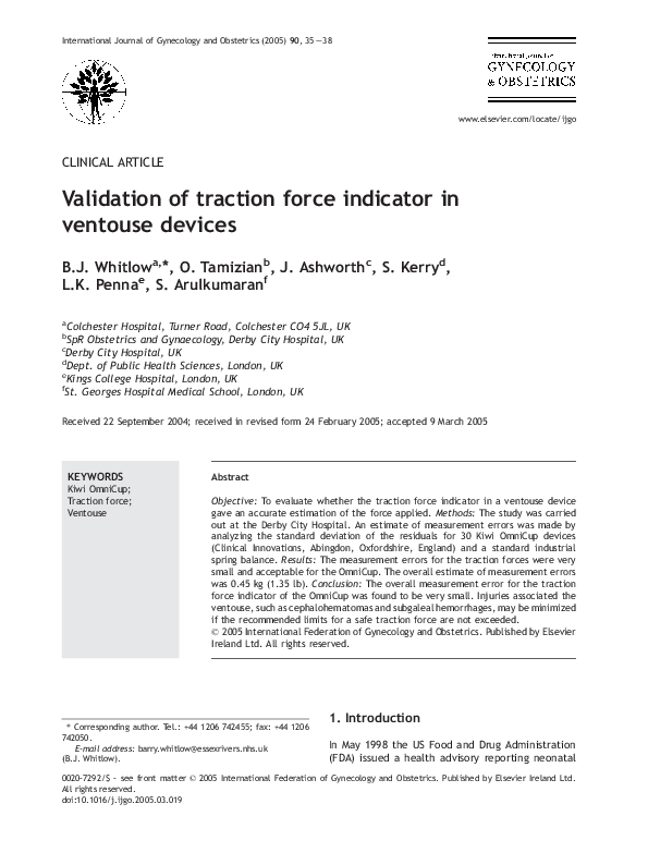 (PDF) Evaluating Traction Force in Ventouse Devices