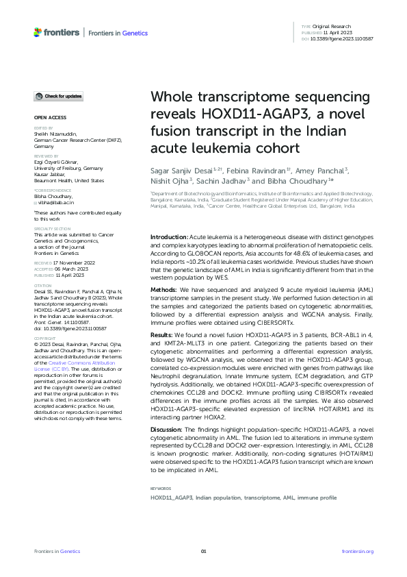 (PDF) Whole transcriptome sequencing reveals HOXD11-AGAP3, a novel fusion transcript in the ...
