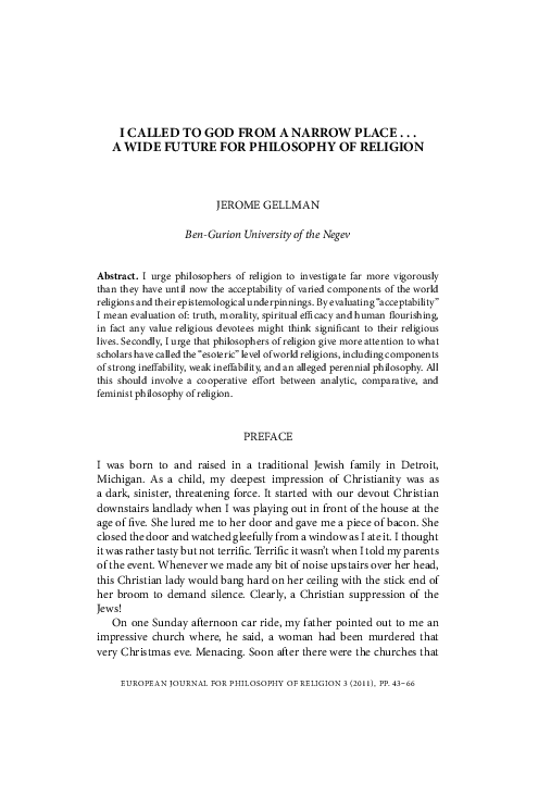 (PDF) I Called to God from a Narrow Place... A Wide Future for ...