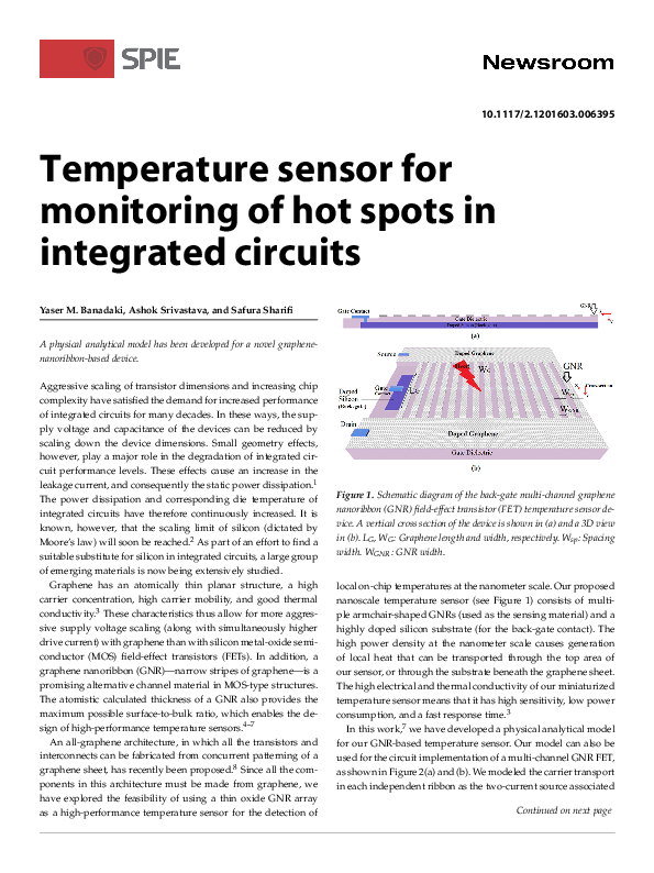 (PDF) Temperature sensor for monitoring of hot spots in integrated circuits