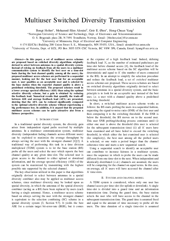 (PDF) Multiuser switched diversity transmission