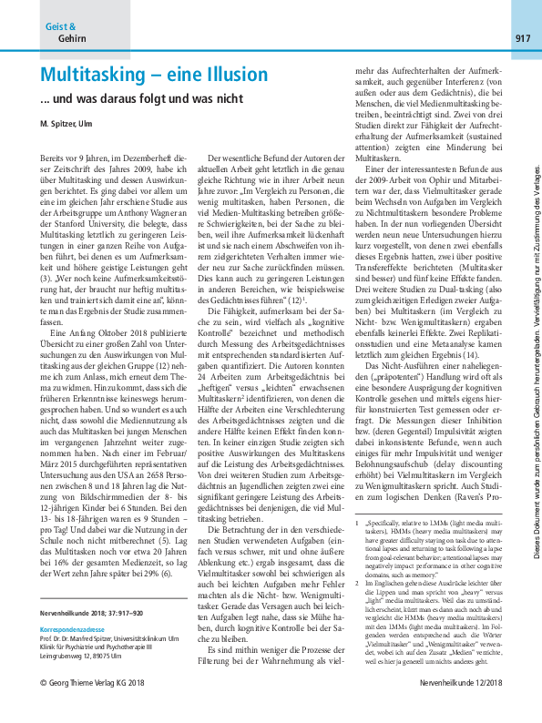 (PDF) Multitasking – eine Illusion