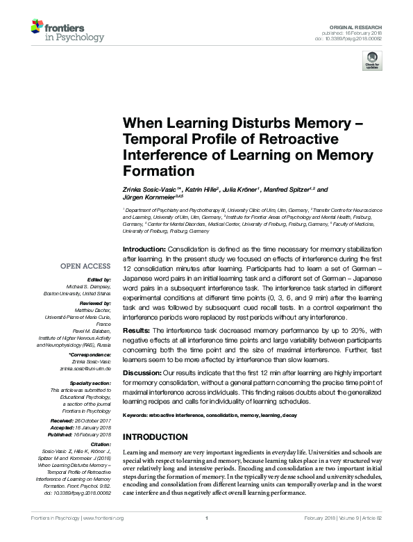 (PDF) When Learning Disturbs Memory – Temporal Profile of Retroactive Interference of Learning ...