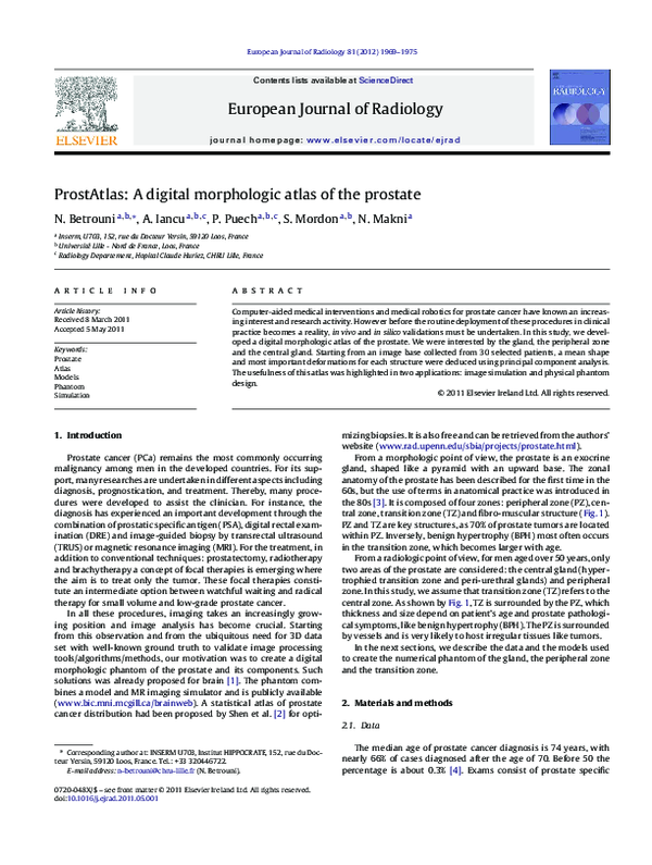 (PDF) Digital Morphologic Atlas for Prostate Cancer Applications