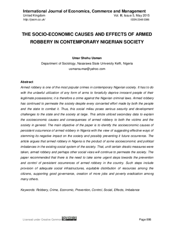 (PDF) The Socio-Economic Causes and Effects of Armed Robbery in ...