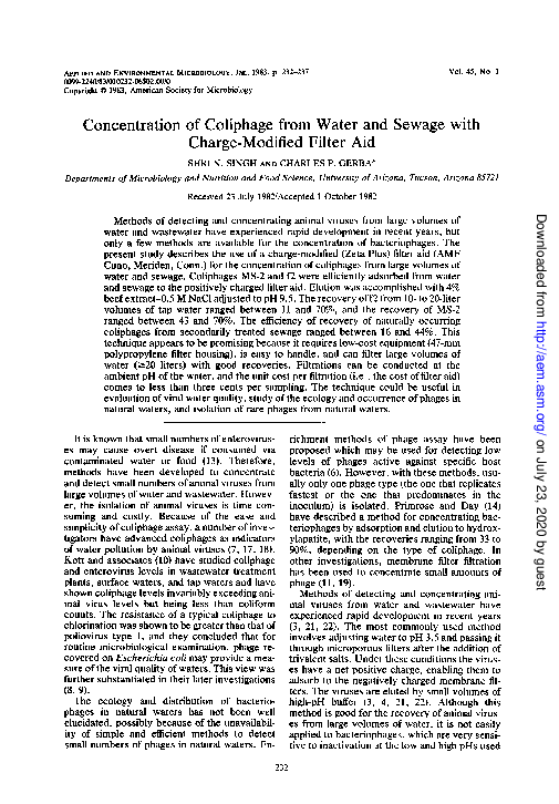 (PDF) Concentration of coliphage from water and sewage with charge ...
