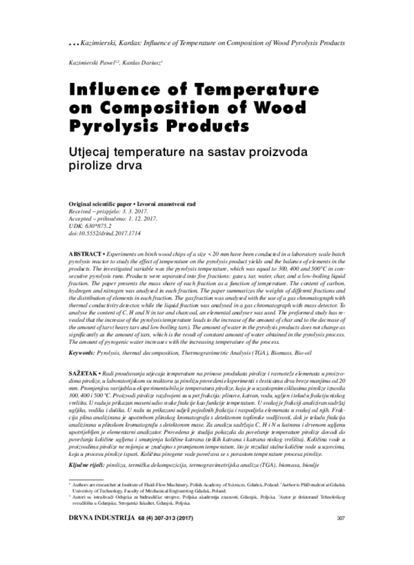 (PDF) Influence of Temperature on Composition of Wood Pyrolysis Products
