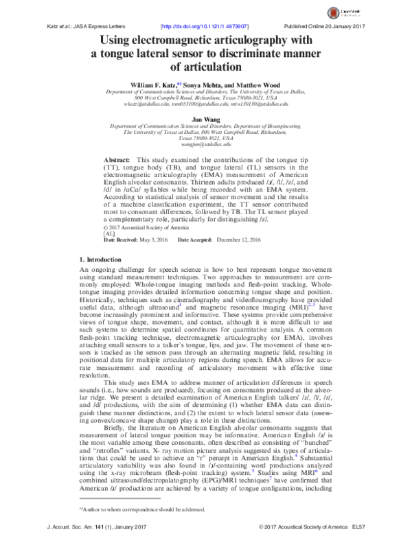 (PDF) Using electromagnetic articulography with a tongue lateral sensor ...