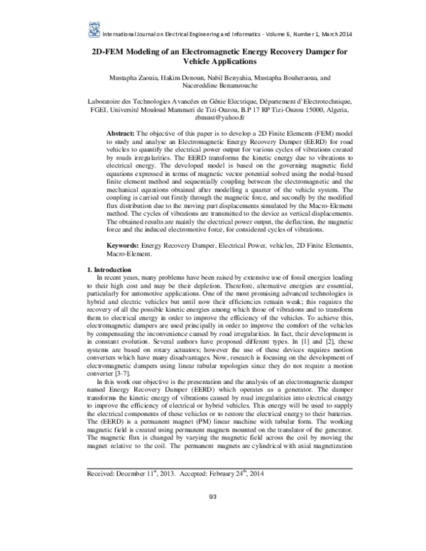 (PDF) 2D-FEM Modeling of an Electromagnetic Energy Recovery Damper for ...