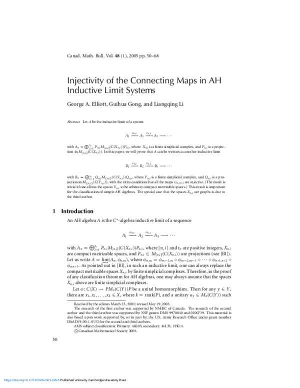 (PDF) Injectivity of the Connecting Maps in AH Inductive Limit Systems