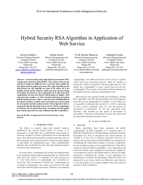 (PDF) Hybrid Security RSA Algorithm in Application of Web Service