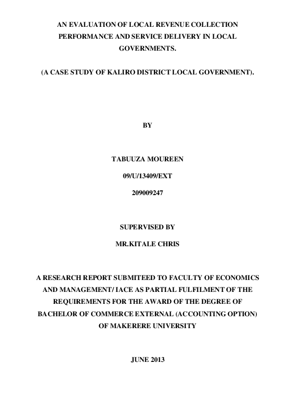 (PDF) AN EVALUATION OF LOCAL REVENUE COLLECTION PERFORMANCE AND SERVICE ...