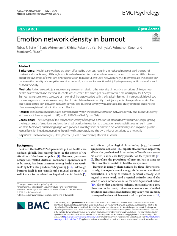(PDF) Emotion network density in burnout