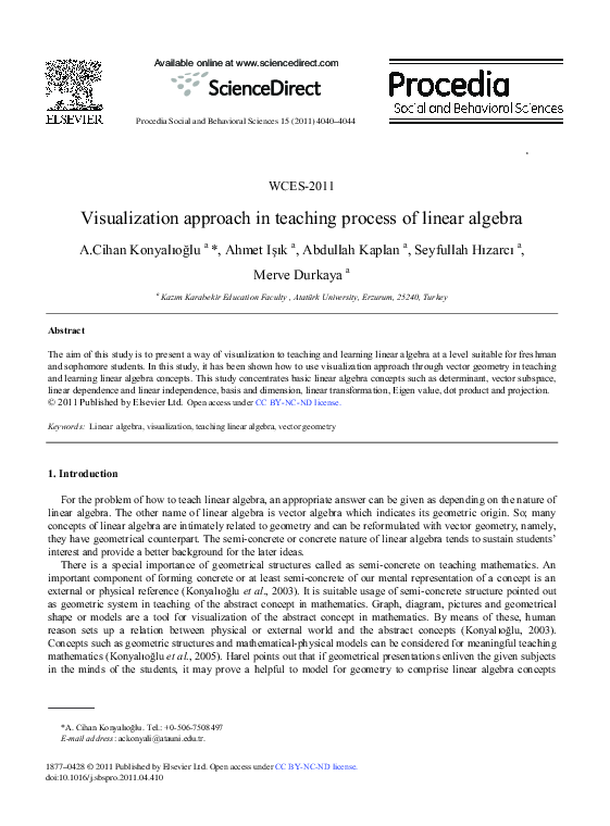 (PDF) Visualization approach in teaching process of linear algebra