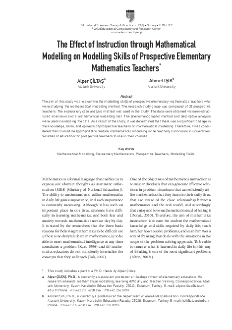 (PDF) The Effect of Instruction through Mathematical Modelling on Modelling Skills of ...