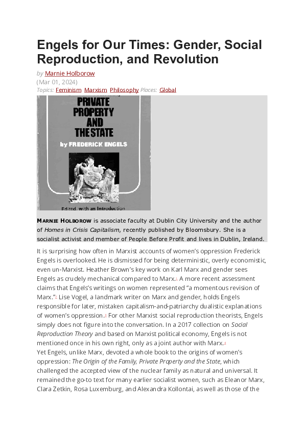 (DOC) Engels for Our Times: Gender, Social Reproduction, and Revolution