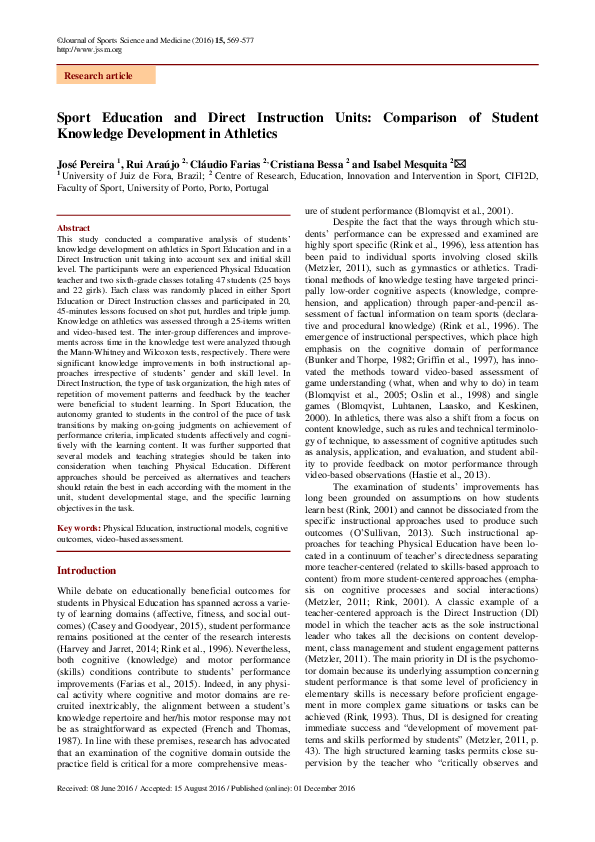 (PDF) Sport Education and Direct Instruction Units: Comparison of ...