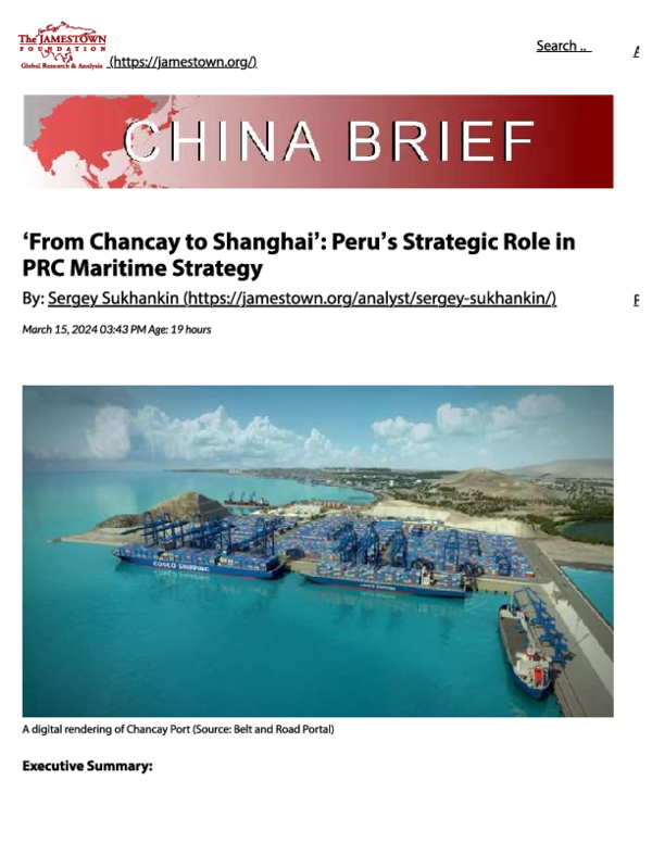 (PDF) ‘From Chancay to Shanghai’: Peru’s Strategic Role in PRC Maritime ...