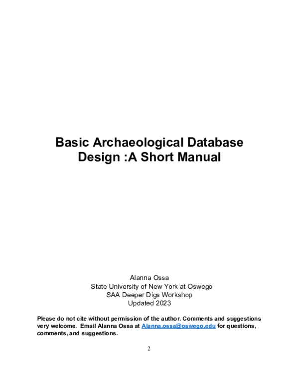 (DOC) Basic Archaeological Database Design :A Short Manual UPDATED