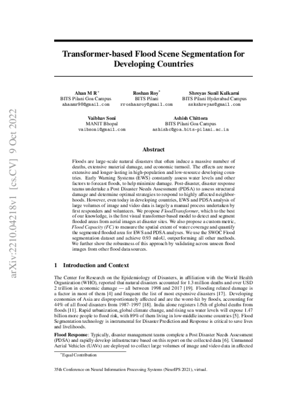 (PDF) Transformer-based Flood Scene Segmentation for Developing Countries