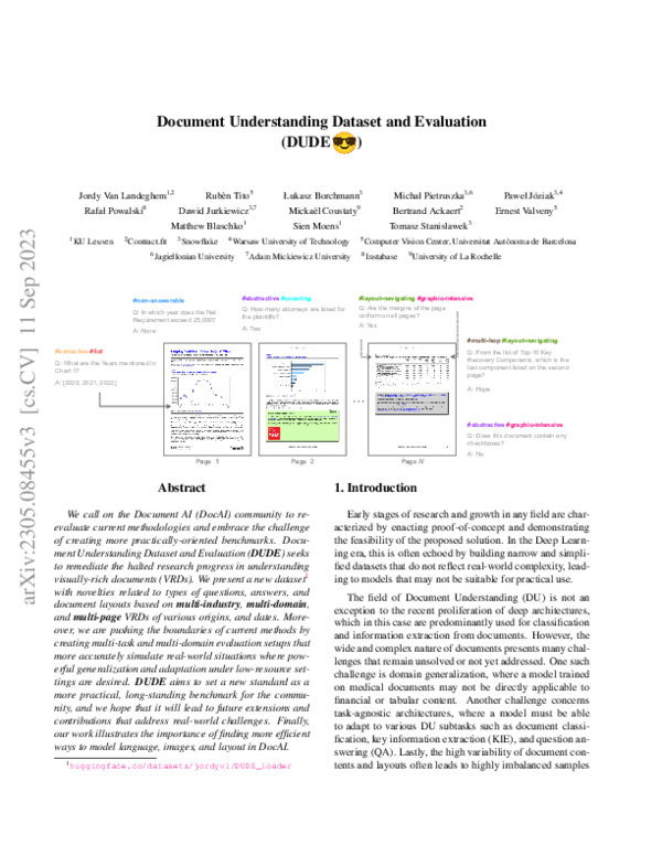 (PDF) Document Understanding Dataset and Evaluation (DUDE)