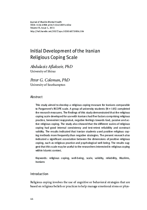 (PDF) Initial Development of the Iranian Religious Coping Scale