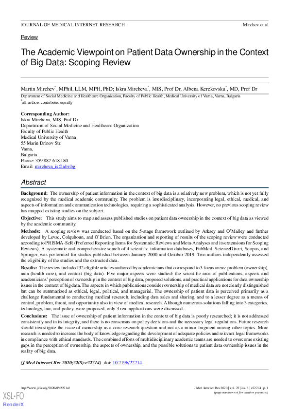 (PDF) The Academic Viewpoint on Patient Data Ownership in the Context ...