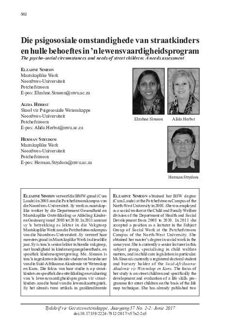 (PDF) Die psigososiale omstandighede van straatkinders en hulle ...