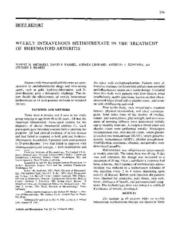 (PDF) Weekly intravenous methotrexate in the treatment of rheumatoid ...