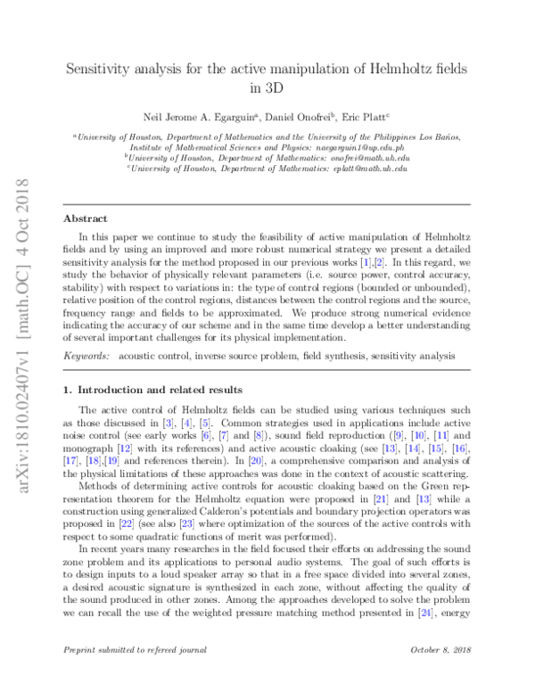 (PDF) Sensitivity analysis for the active manipulation of Helmholtz fields in 3D