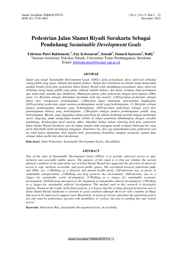 (PDF) Pedestrian Jalan Slamet Riyadi Surakarta Sebagai Pendukung Sustainable Development Goals