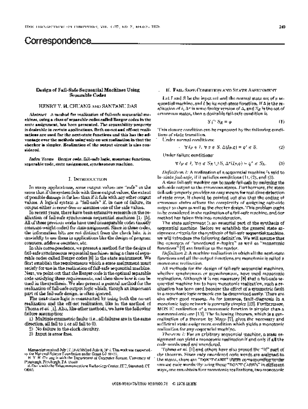 (PDF) Design of Fail-Safe Sequential Machines Using Separable Codes