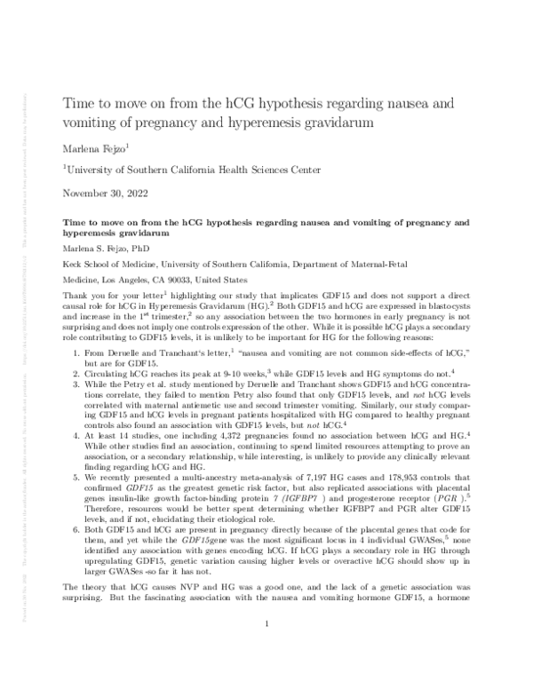 (PDF) Time to move on from the hCG hypothesis regarding nausea and ...
