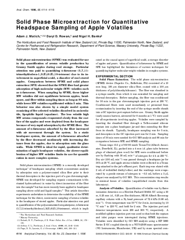 (PDF) Solid Phase Microextraction for Quantitative Headspace Sampling of Apple Volatiles