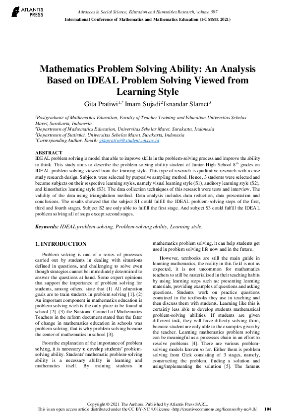 Pdf Mathematics Problem Solving Ability An Analysis Based On Ideal Problem Solving Viewed