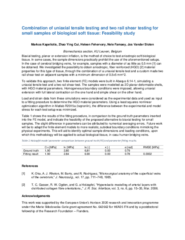Pdf Combination Of Uniaxial Tensile Testing And Two Rail Shear Testing For Small Samples Of