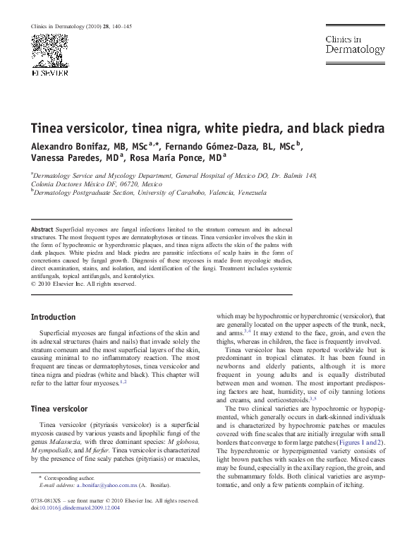 (PDF) Tinea versicolor, tinea nigra, white piedra, and black piedra