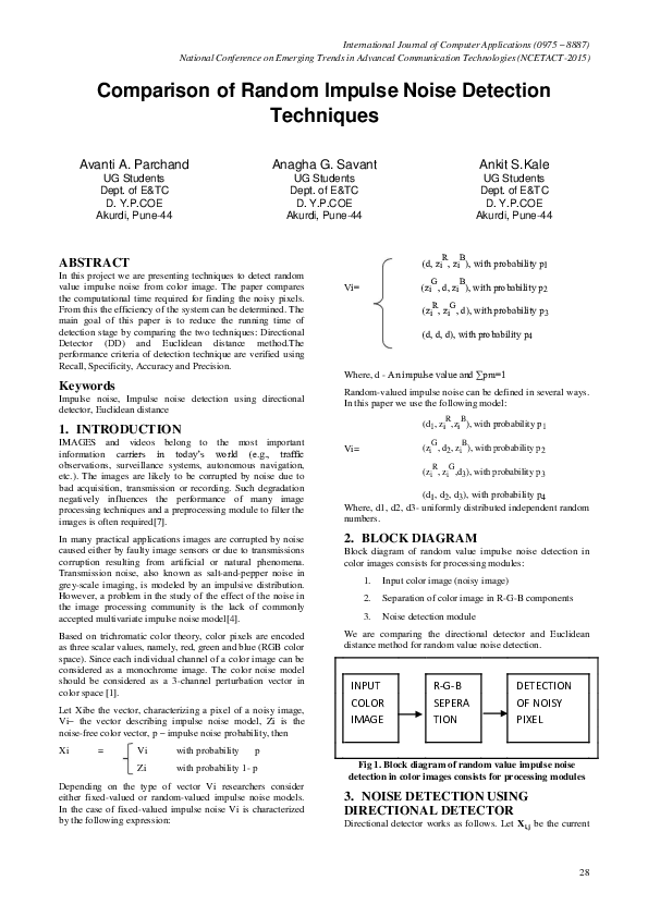 (PDF) Comparison of Random Impulse Noise DetectionTechniques