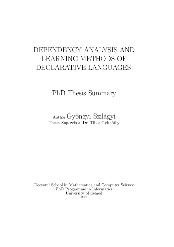 (PDF) DEPENDENCY ANALYSIS AND LEARNING METHODS OF DECLARATIVE LANGUAGES ... (PDF) DEPENDENCY ANALYSIS AND LEARNING METHODS OF DECLARATIVE LANGUAGES ...