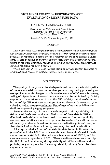 (PDF) Storage Stability of Dehydrated Food Evaluation of Literature Data