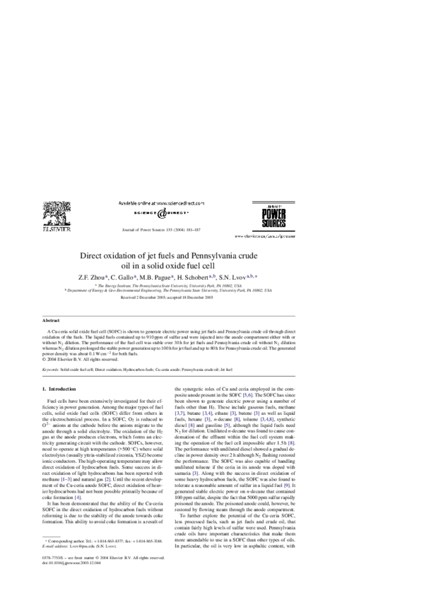 (PDF) Direct oxidation of jet fuels and Pennsylvania crude oil in a ...