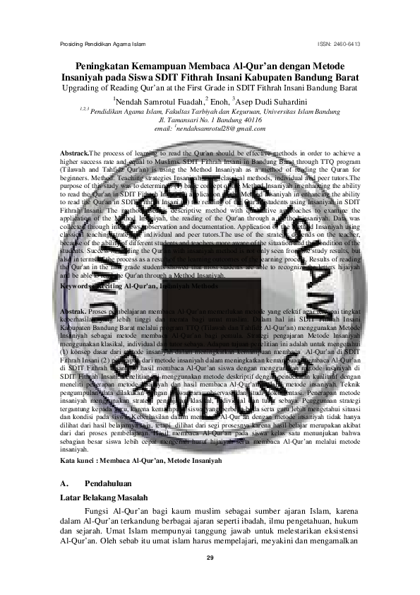 (PDF) Peningkatan Kemampuan Membaca Al-Qur’an dengan Metode Insaniyah ...