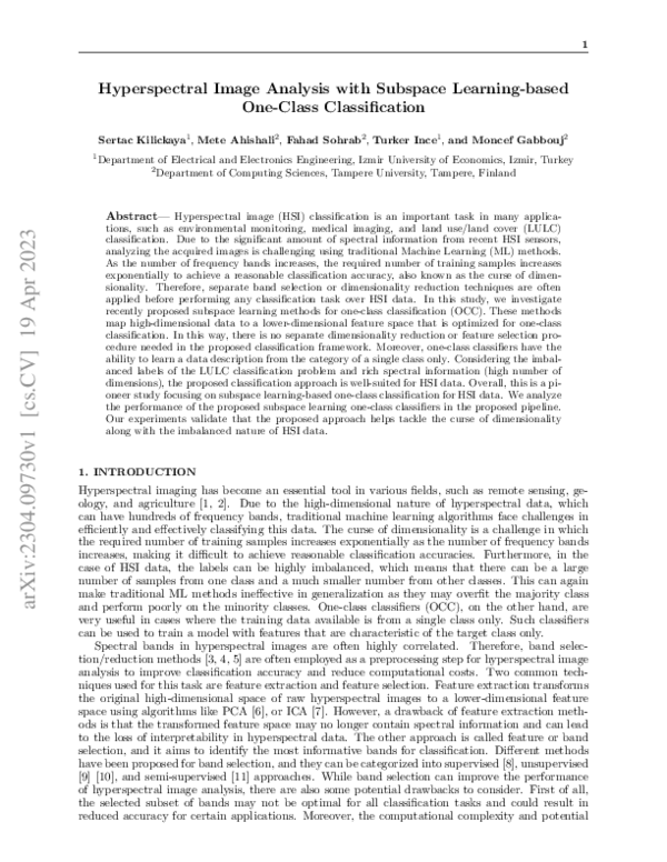 (PDF) Hyperspectral Image Analysis with Subspace Learning-based One-Class Classification