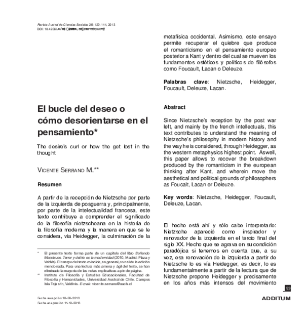 (PDF) El bucle del deseo o cómo desorientarse en el pensamiento | vicente serrano - Academia.edu