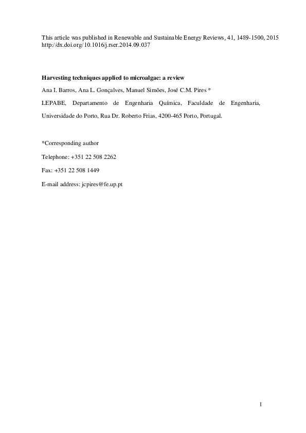 (PDF) Harvesting techniques applied to microalgae: A review